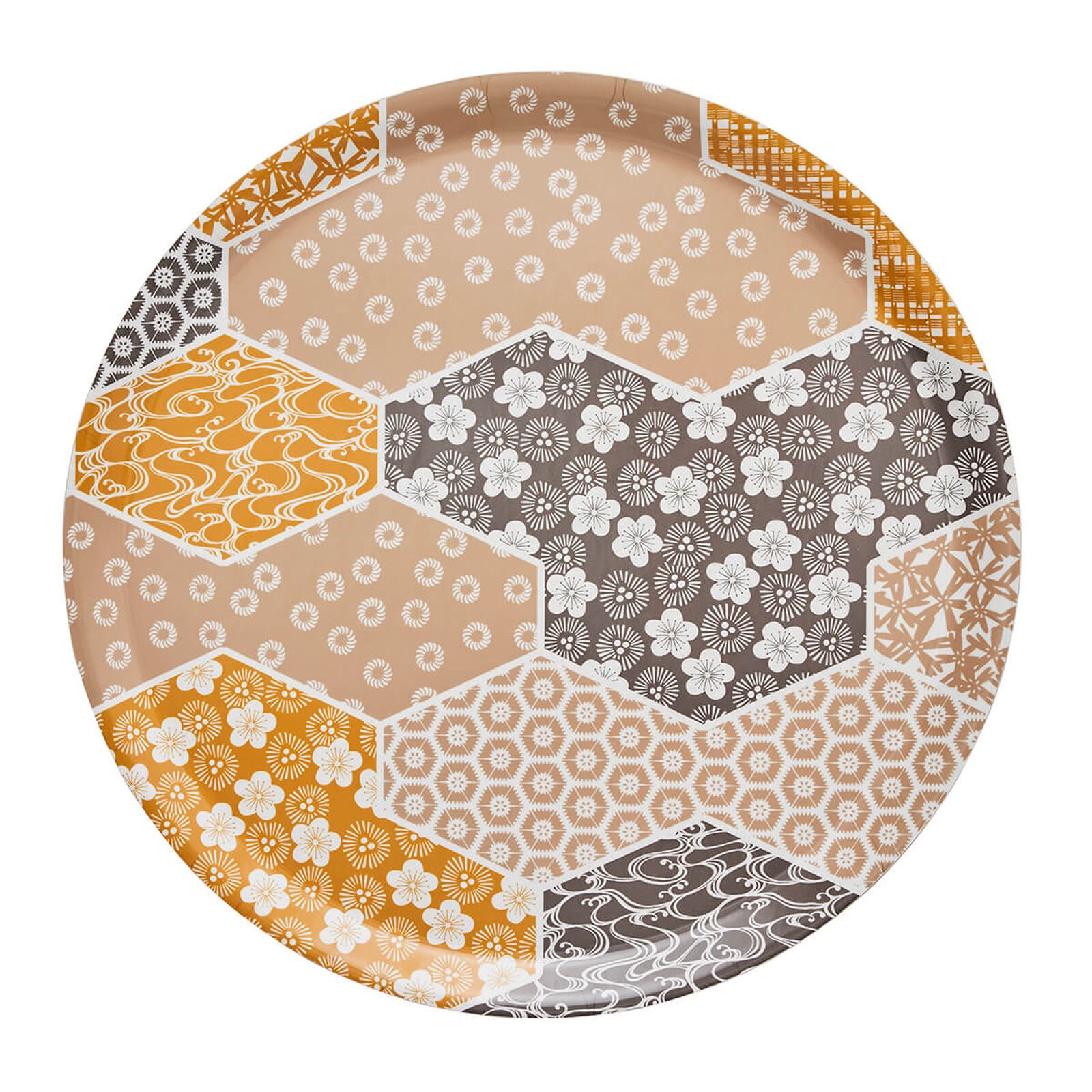 Wagara Beige Round Tray - Japanese-Inspired Elegance