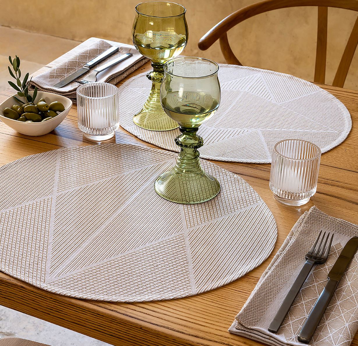 Club Beige Jacquard Table Linens - French Elegance
