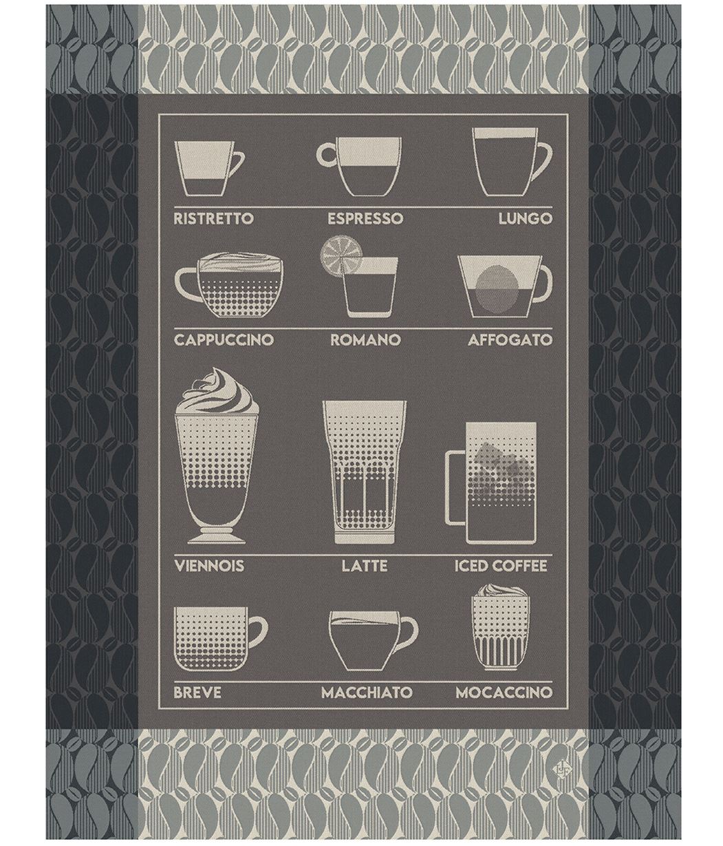 Barista Black Tea Towels - French Cotton Kitchen Luxury