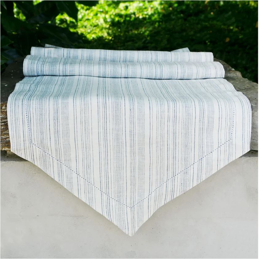 St Geneve Blue and White Linen Table Linens | J Brulee Home