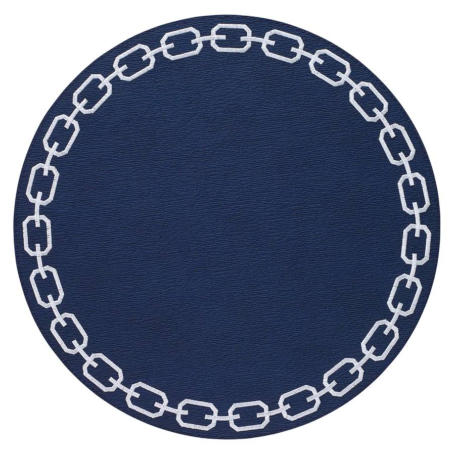 Bodrum Chains Navy Blue and White Round Easy Care Placemats - Set of 4