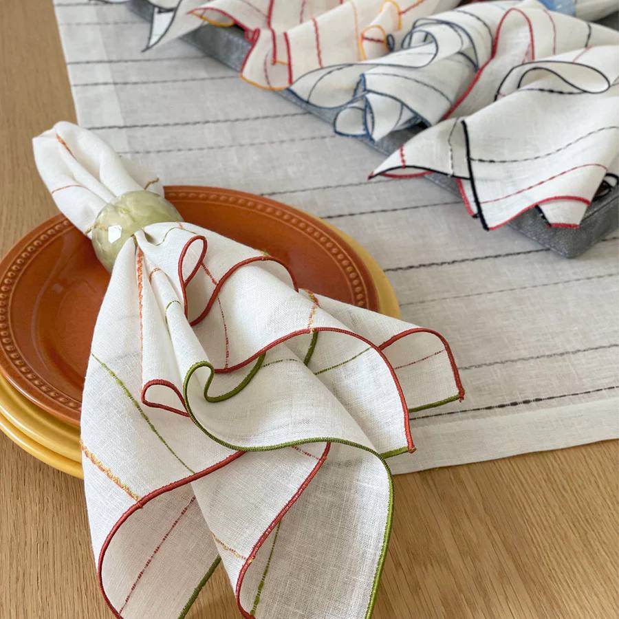 Bodrum Porto Charcoal and Gray Striped Napkins - Set of 4
