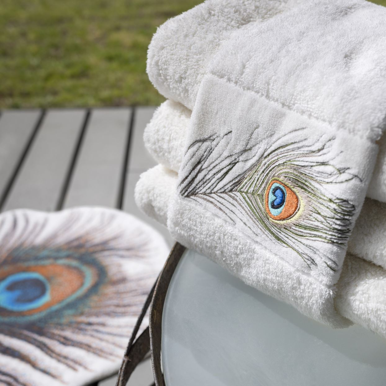 Abyss Paleo Towels - Ecru Cotton Towels with Embroidery