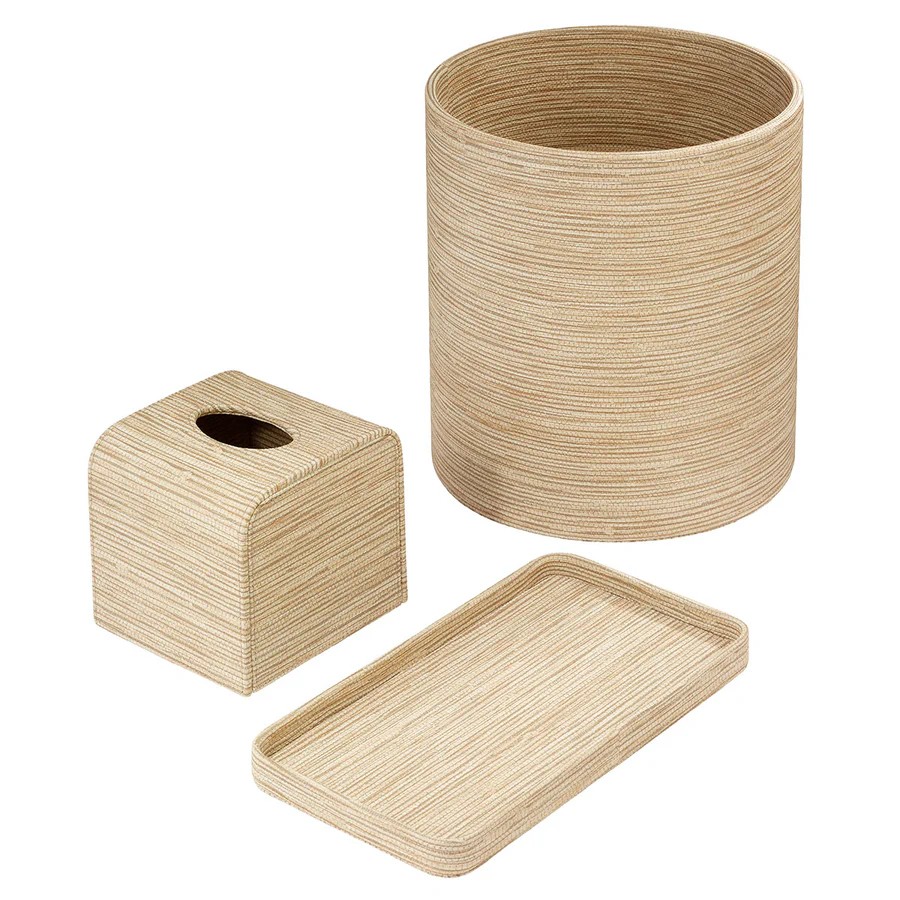 Grasscloth Latte Bath Accessories - Warm & Elegant Style