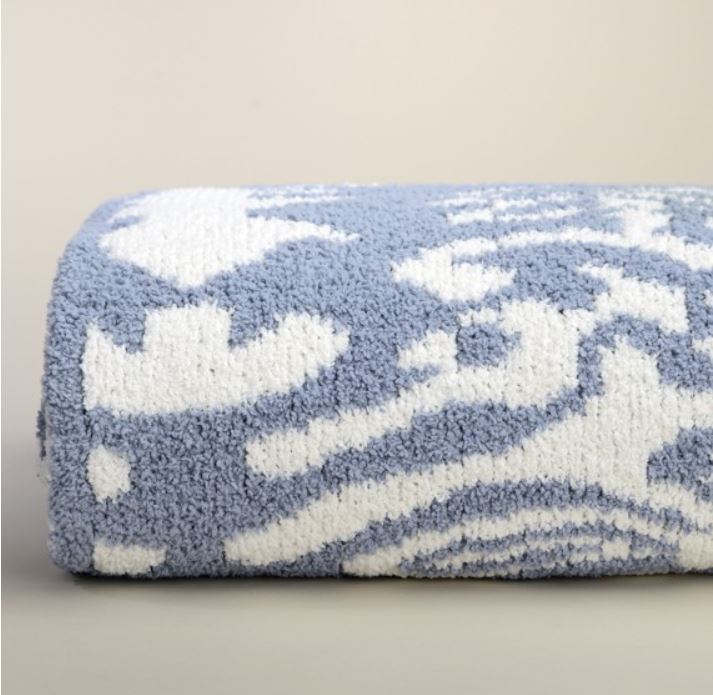 Kashwere Damask Silver Blue and Cream Throw Blanket | J Brulee Home