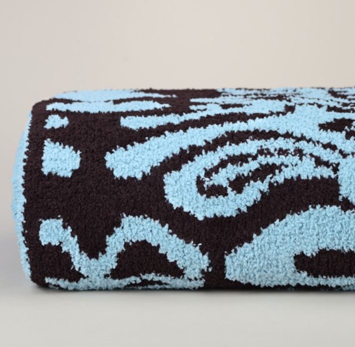 Kashwere Damask Tender Blue and Chocolate Throw Blanket | J Brulee Home
