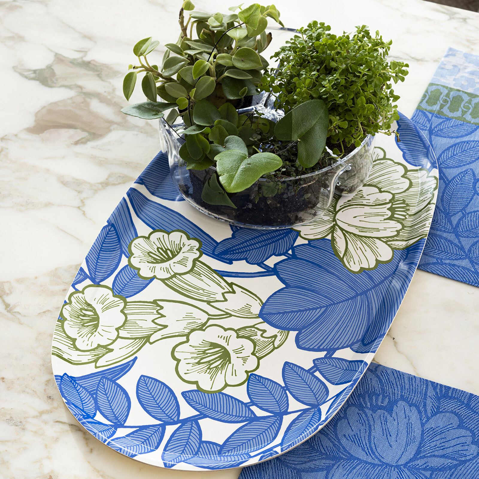 Escapade Tropicale Blue Tray - Exotic Oval Serving Tray