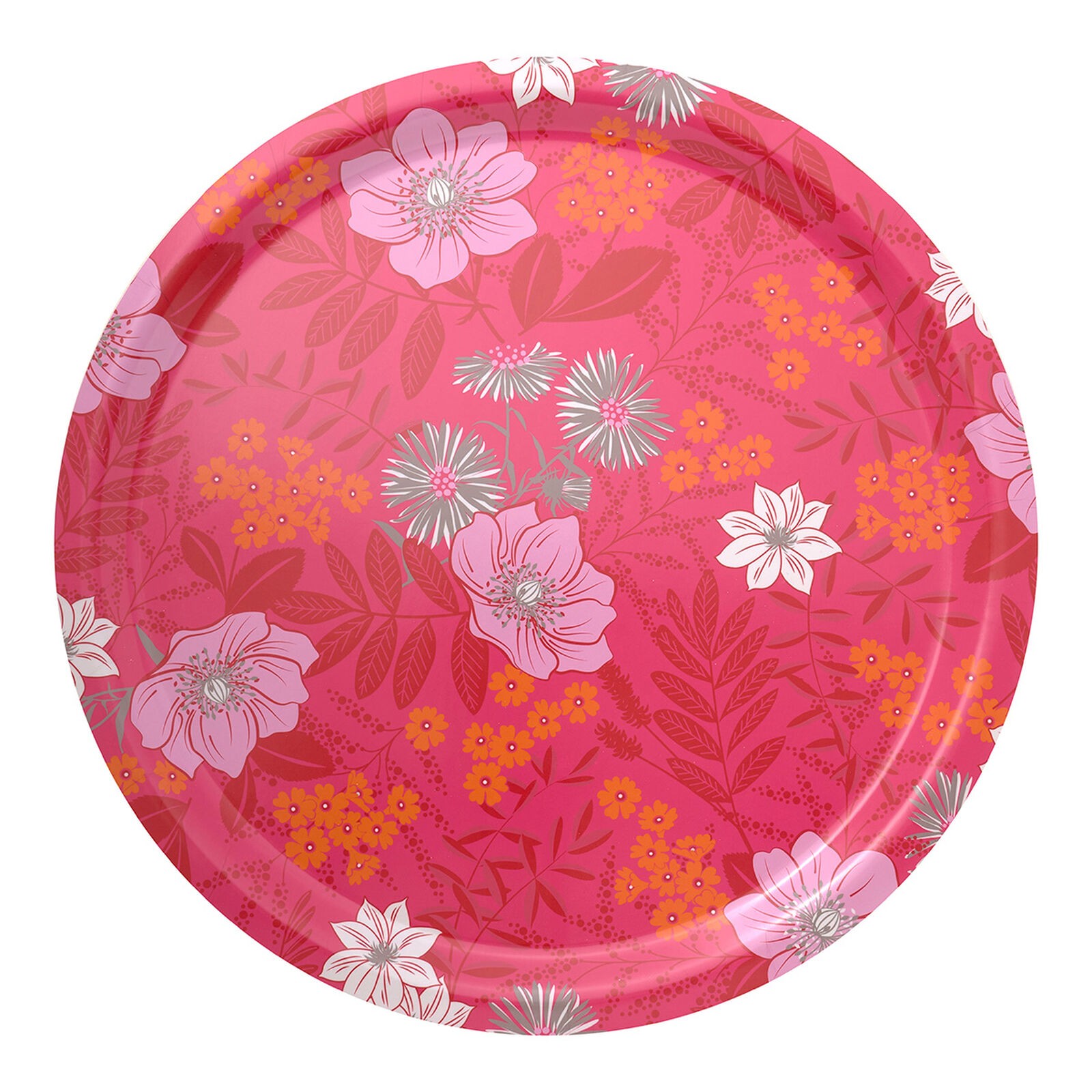 Cottage Pink Floral Tray - 19" Round Birch Tray