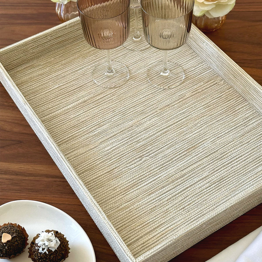 Bodrum Grasscloth Trays - Elegant, Textured Serveware