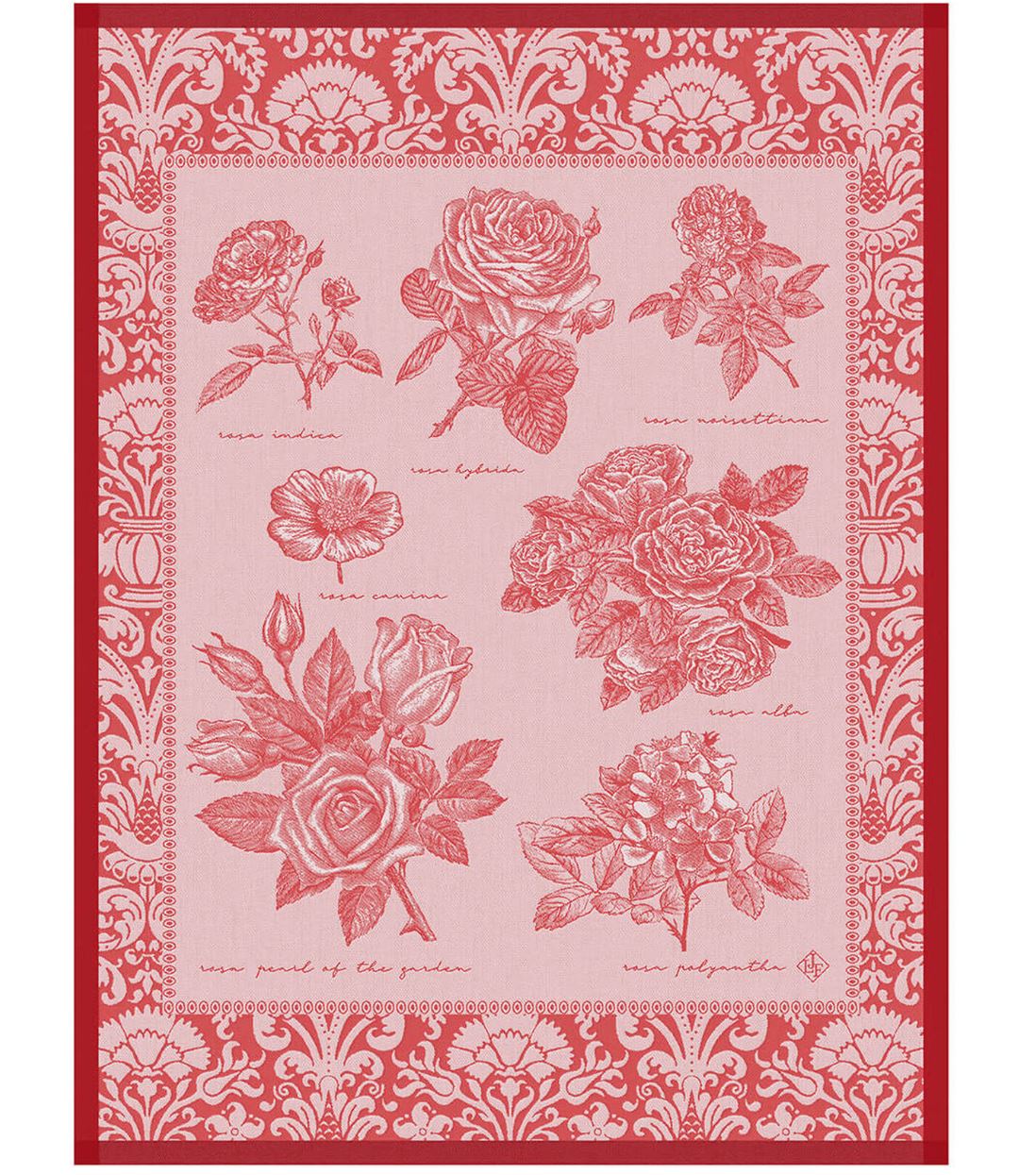 Jardin des Roses Red Tea Towels - French Cotton Elegance