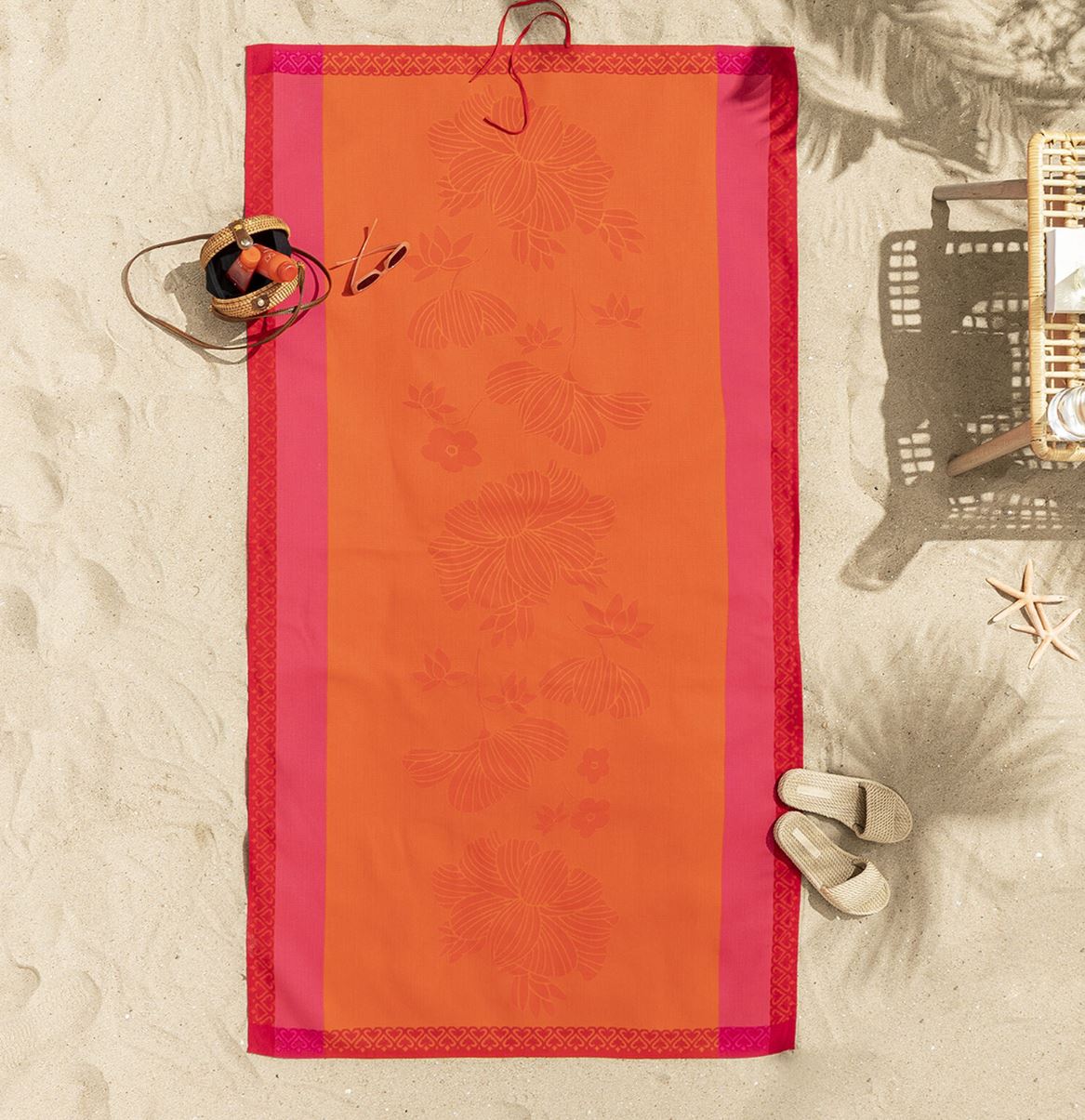 Monoi Red Floral Beach Towel - French Cotton Luxury