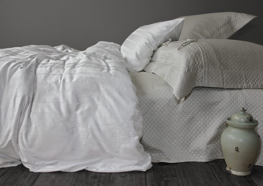 Legna Lucca White Striped Lyocell Sheets and Bedding. Legna by SDH