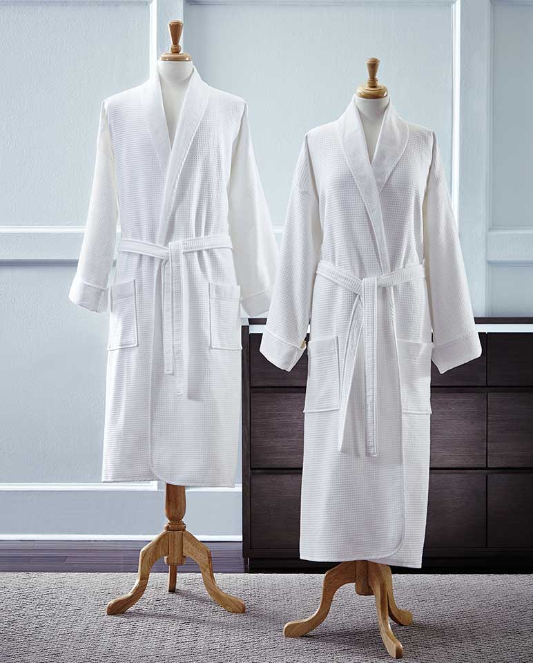 White Cotton Waffle & Terry Bath Robe. Sferra Berkley