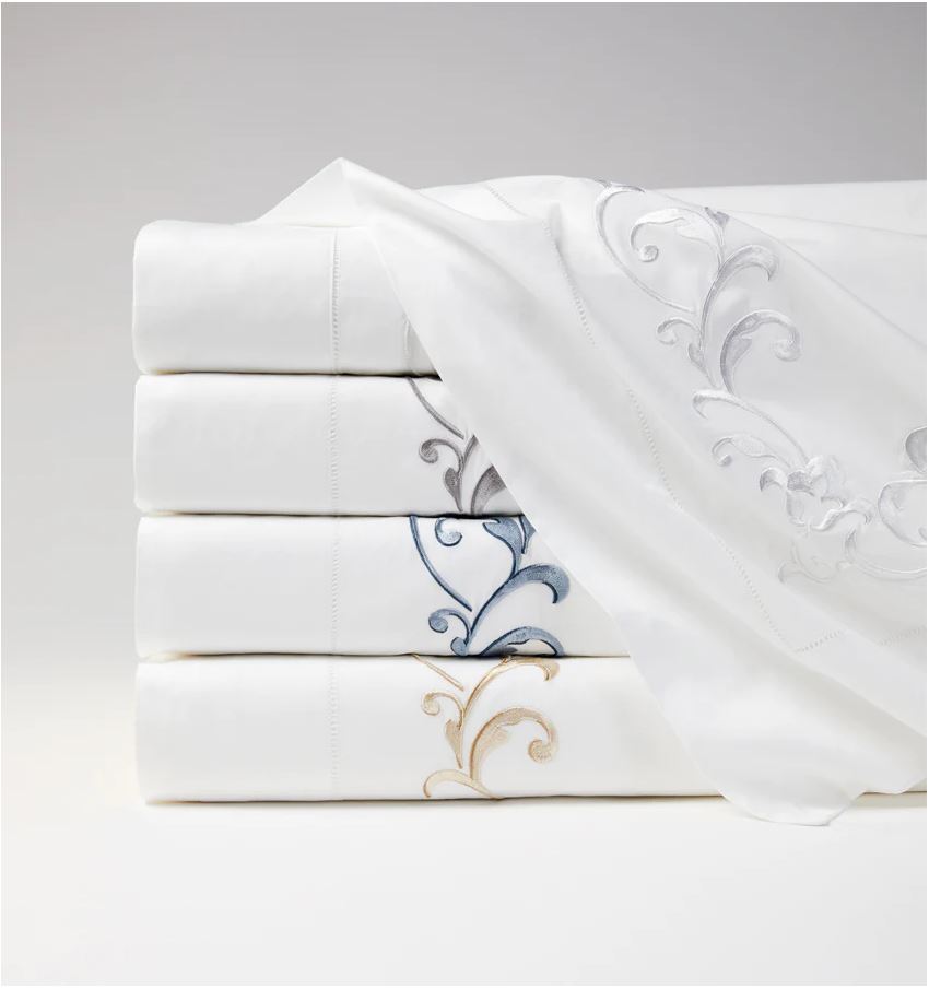 Sferra Griante embroidered percale sheets and bedding.