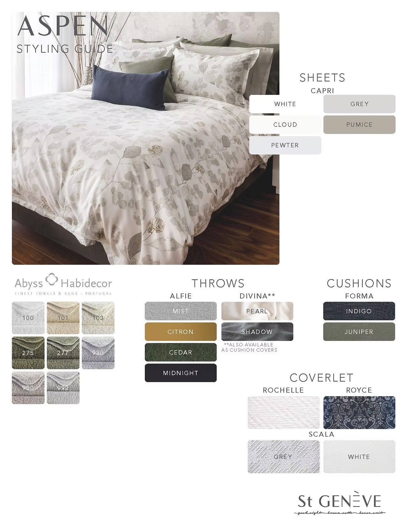St Genève Aspen - Minimalist Botanical Sateen Bedding