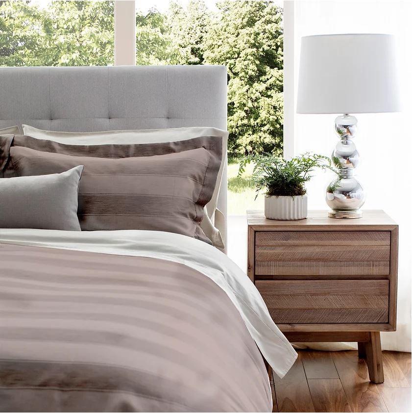 Striped Brown and Grey Bedding. St Geneve Cabana Walnut | J Brulee Home
