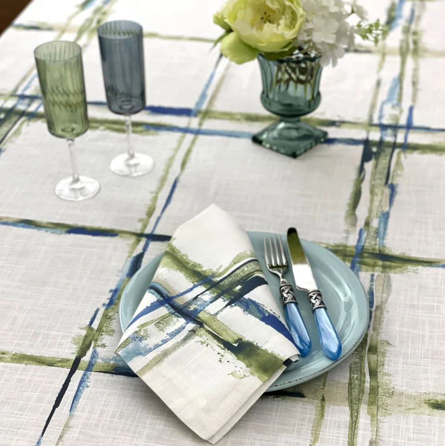 Bodrum Abstract Grid Table Linens: Vibrant & Modern