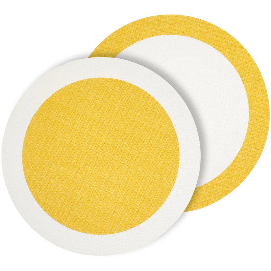 Bodrum White and Sunshine Yellow Round Easy Care Placemats - Set of 4